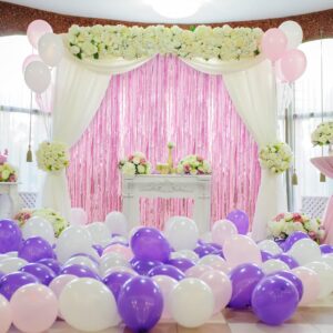 Crosize 2 Pack 3.3 x 9.9 ft Pink Foil Fringe Backdrop Curtain, Streamer Backdrop Curtains, Streamers Birthday Party Decorations, Tinsel Curtain for Parties, Galentines Decor, Preppy, Photo Booth