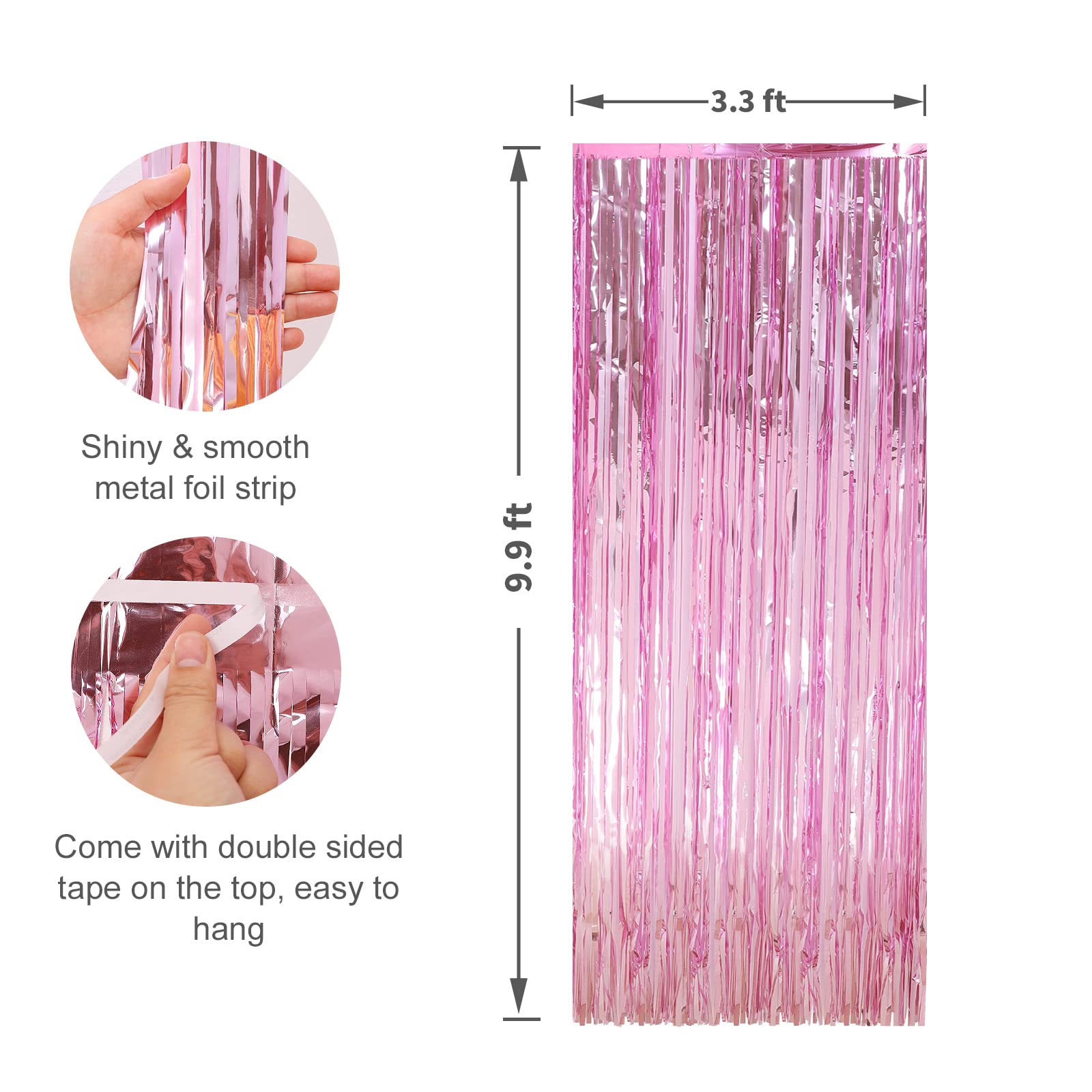 Crosize 2 Pack 3.3 x 9.9 ft Pink Foil Fringe Backdrop Curtain, Streamer Backdrop Curtains, Streamers Birthday Party Decorations, Tinsel Curtain for Parties, Galentines Decor, Preppy, Photo Booth