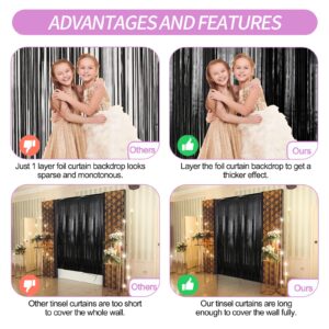 Crosize 2 Pack 3.3 x 9.9 ft Black Foil Fringe Backdrop Curtain, Streamer Backdrop Curtains, Streamers Birthday Party Decorations, Tinsel Curtain for Parties, Photo Booth Backdrops, Party Décor