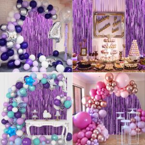 Crosize 3 Pack 3.3 x 9.9 ft Purple Foil Fringe Backdrop Curtain, Streamer Backdrop Curtains, Streamers Birthday Party Decorations, Tinsel Curtain for Parties, Galentines Decor