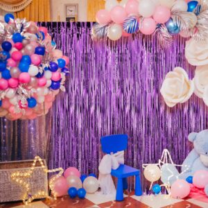 Crosize 3 Pack 3.3 x 9.9 ft Purple Foil Fringe Backdrop Curtain, Streamer Backdrop Curtains, Streamers Birthday Party Decorations, Tinsel Curtain for Parties, Galentines Decor