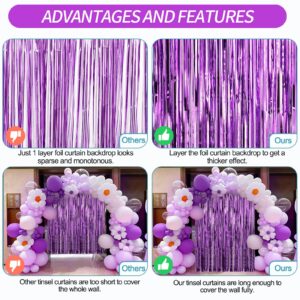 Crosize 3 Pack 3.3 x 9.9 ft Purple Foil Fringe Backdrop Curtain, Streamer Backdrop Curtains, Streamers Birthday Party Decorations, Tinsel Curtain for Parties, Galentines Decor