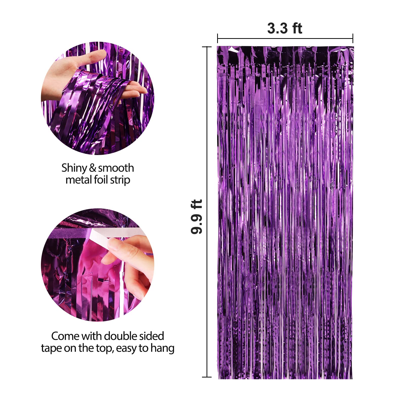 Crosize 3 Pack 3.3 x 9.9 ft Purple Foil Fringe Backdrop Curtain, Streamer Backdrop Curtains, Streamers Birthday Party Decorations, Tinsel Curtain for Parties, Galentines Decor