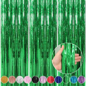 crosize 3 pack 3.3 x 9.9 ft green foil fringe backdrop curtain, streamer backdrop curtains, streamers birthday party decorations, tinsel curtain for parties, galentines decor, preppy, photo booth