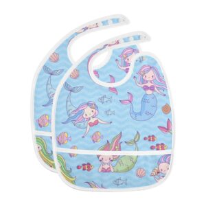 emelivor cartoon mermaid baby bibs for baby boy girl feeding bibs waterproof toddler bibs for boys girls toddlers eating feeding 1-3 years, 2 pack