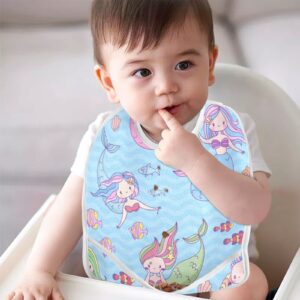 Emelivor Cartoon Mermaid Baby Bibs for Baby Boy Girl Feeding Bibs Waterproof Toddler Bibs for Boys Girls Toddlers Eating Feeding 1-3 Years, 2 Pack