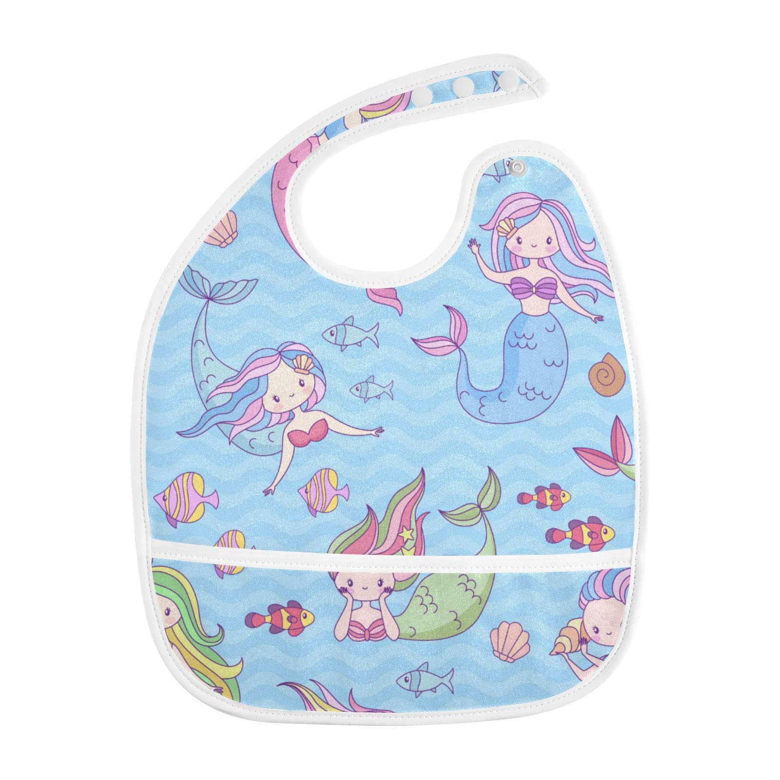 Emelivor Cartoon Mermaid Baby Bibs for Baby Boy Girl Feeding Bibs Waterproof Toddler Bibs for Boys Girls Toddlers Eating Feeding 1-3 Years, 2 Pack