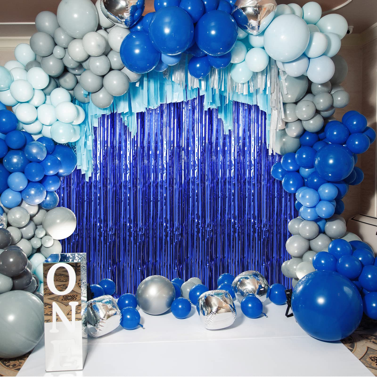 Crosize 3 Pack 3.3 x 9.9 ft Dark Blue Foil Fringe Backdrop Curtain, Streamer Backdrop Curtains, Streamers Birthday Party Decorations, Blue Tinsel Curtain for Parties, Galentines Decor, Baby Shower