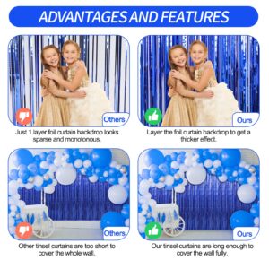 Crosize 3 Pack 3.3 x 9.9 ft Dark Blue Foil Fringe Backdrop Curtain, Streamer Backdrop Curtains, Streamers Birthday Party Decorations, Blue Tinsel Curtain for Parties, Galentines Decor, Baby Shower