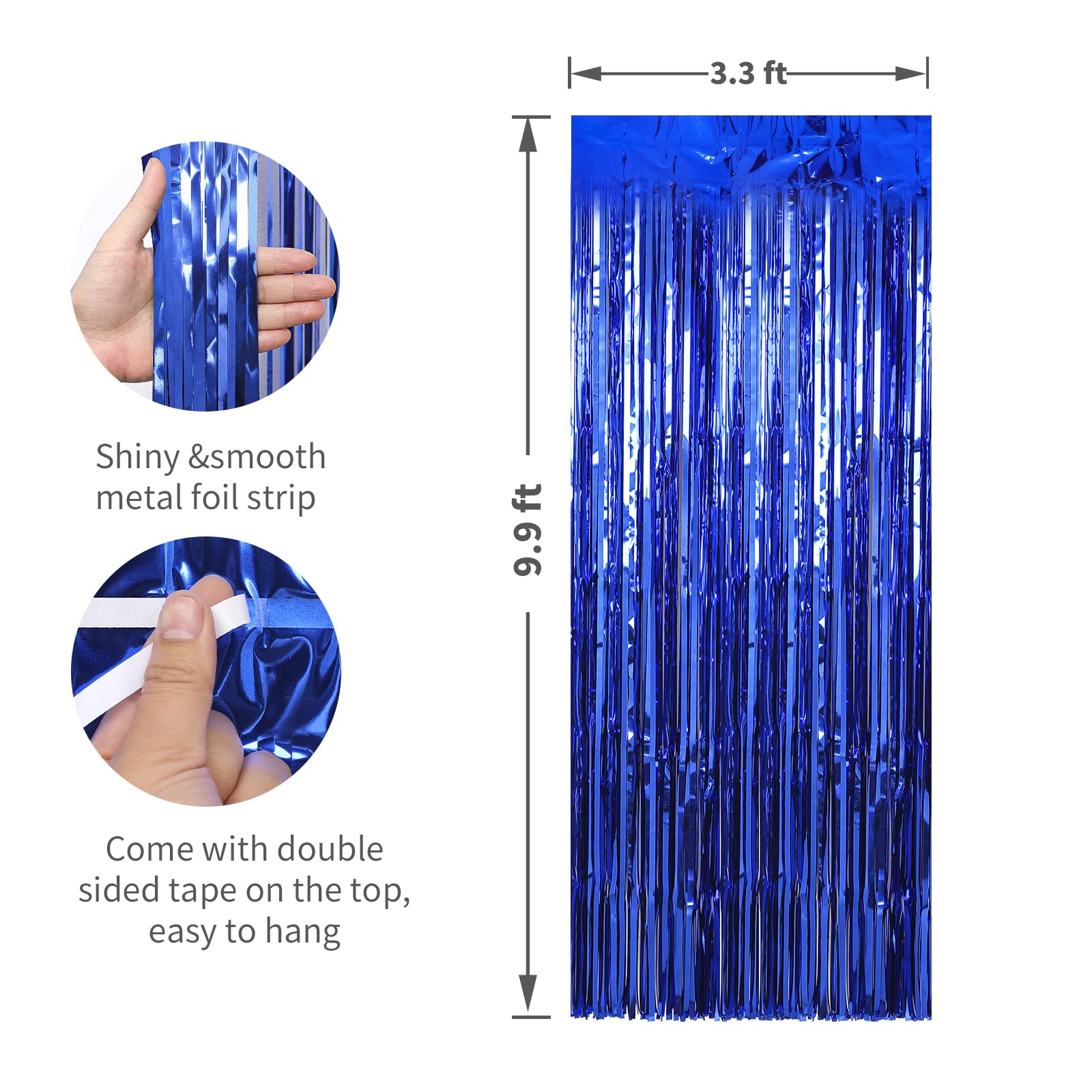 Crosize 3 Pack 3.3 x 9.9 ft Dark Blue Foil Fringe Backdrop Curtain, Streamer Backdrop Curtains, Streamers Birthday Party Decorations, Blue Tinsel Curtain for Parties, Galentines Decor, Baby Shower