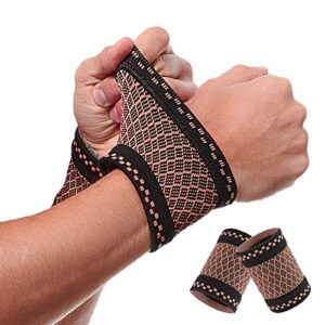 copper wrist compression brace (2pcs), elastic wrist support sleeve wrist braces for tendonitis, arthritis, carpal tunnel pain relief, soft wrist wrap wristbands for sport, fitness, workout, typing(s)