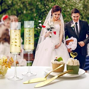 ROXBURGH Wedding Cake Knife and Server Set, Wedding Champagne Flutes, Gold Bride and Groom Champagne Flutes Toasting Glasses Engraved Mr and Mrs, Cake Cutting Set for Wedding Engagement Gifts