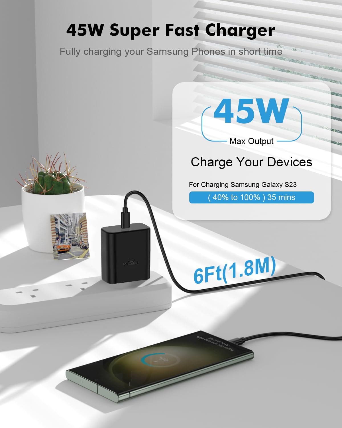 45W Samsung Super Fast Charger Type C 2 Pack for Samsung Galaxy S23 Ultra Charger S22 Ultra Charger S23/S23+/S22/S22+/S21/S20,Z Fold 4/Z Flip 4,Note 10/20,S8/S7/S7+,USB C Wall Charger with 6ft Cable