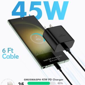 45W Samsung Super Fast Charger Type C 2 Pack for Samsung Galaxy S23 Ultra Charger S22 Ultra Charger S23/S23+/S22/S22+/S21/S20,Z Fold 4/Z Flip 4,Note 10/20,S8/S7/S7+,USB C Wall Charger with 6ft Cable