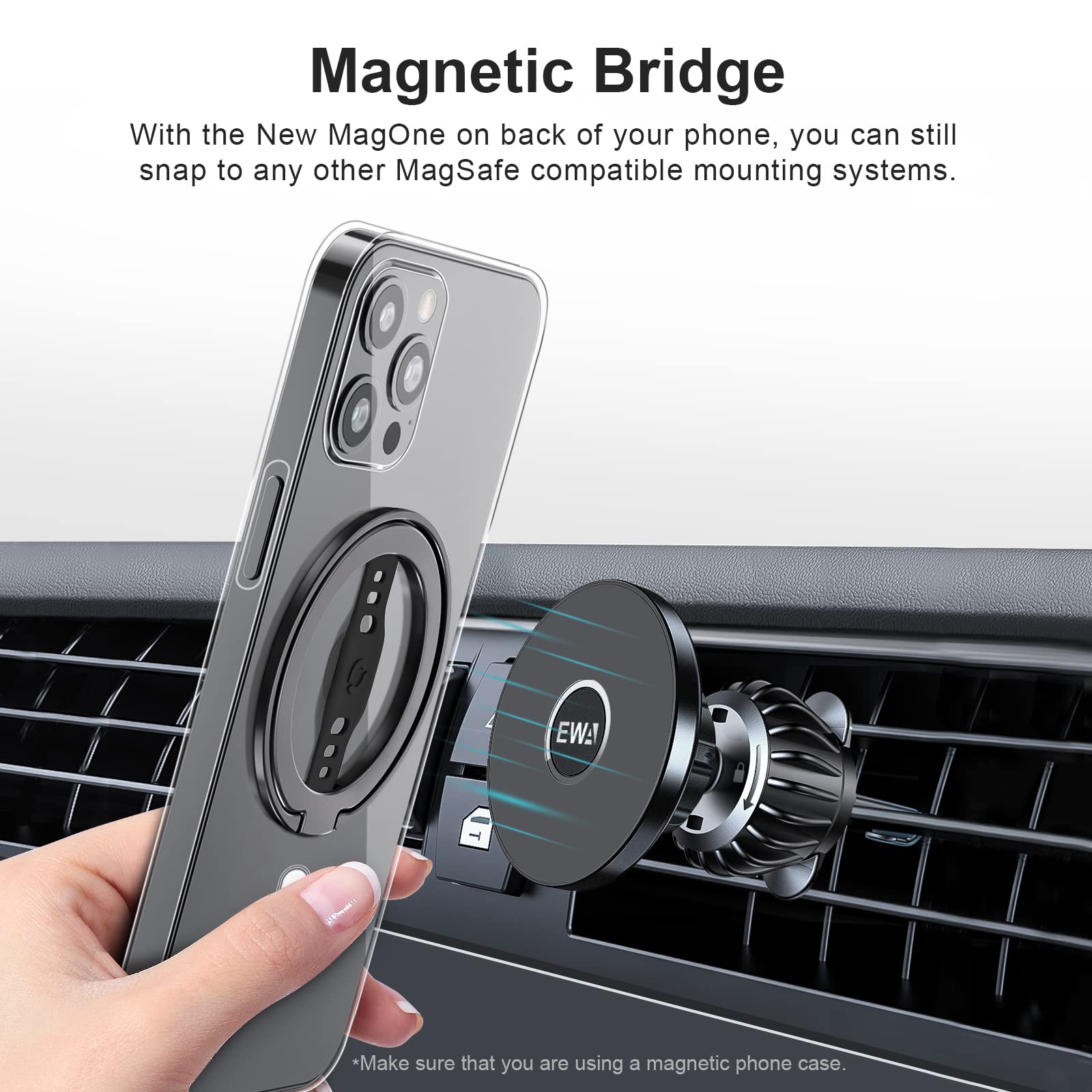 EWA MagOne 2023 (Edition Aluminium) [Compatible with Magsafe] Phone Grip Stand with Silicone Finger Strap, Removable Magnetic Ring Holder Kickstand Loop, for iPhone 15, 14, 13, 12 Pro/Max