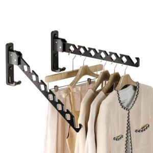 dr.dj wall mount coat hanger holder black clothes drying organizer rack garment hooks aluminium retractable folding indoor wall mounted hanger space saver for laundry room bedroom black 2pack