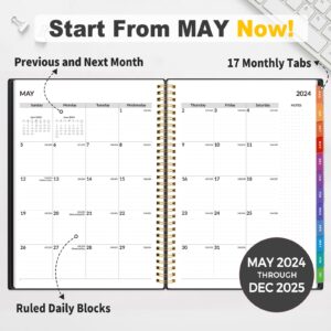 SUNEE 17 Month Academic Planner 2024-2025 Weekly and Monthly - from August 2024 - December 2025, 8.5"x11" School Year Daily Planner with Monthly Tab, Flexible Cover, Note Page, Pocket, Bookmark,Black