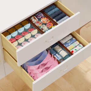 SUOCO 6 Pack Sock Underwear Drawer Organizer Dividers, 58 Cell Foldable Closet Dresser Storage Bins for Clothing, Baby Clothes, Bra, Panty, Scarf, Ties (Standard)