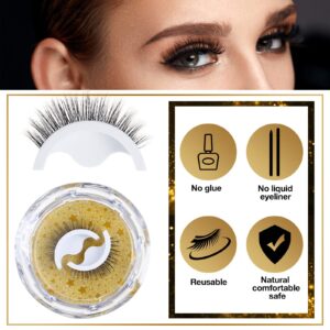 Loopeer 6 Pairs Reusable Self Adhesive Eyelashes Natural Look False Eyelashes No Glue or Eyeliner Needed Reusable Adhesive Eyelashes Self Adhesive Lashes Extension for Women Girls (Novel Style)