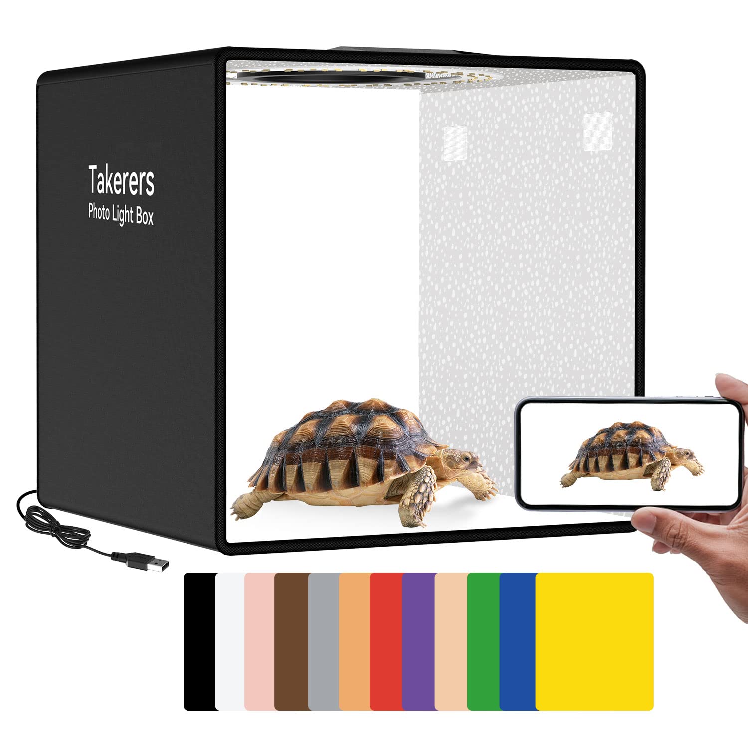 Photo Studio Light Box for Photography: Takerers 12x12 Inch Professional 5500k Dimmable Shooting Tent Kit with 112 LED & 6 Kinds of Double-Sided Color Backdrops for Product Photography