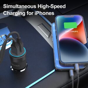 [Apple MFi Certified] Fast Car Charger, Dual USB 4.8A Rapid Charging Power Adapter with 2 Pack 3Ft Lightning Cable Cord Compatible for iPhone 14/13/12/11/Pro Max/XS/XR/X/8 Plus/7/SE, iPad, Airpods