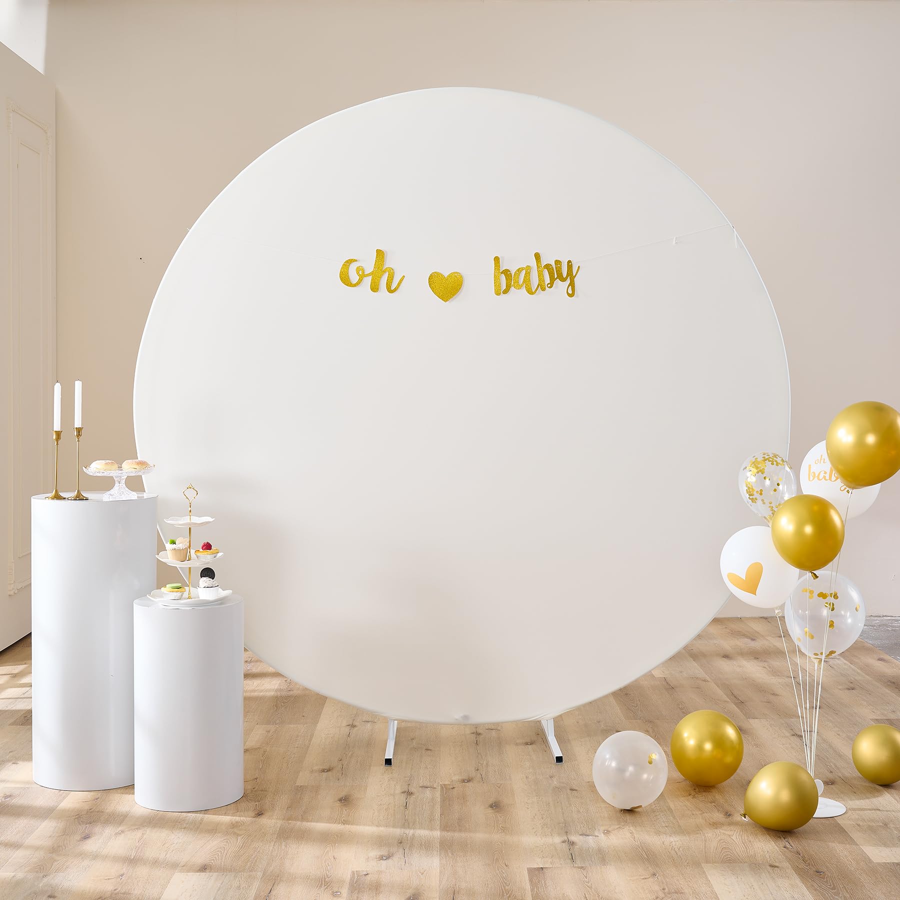 7.2FT Ivory Round Backdrop Covers Circle Background Covers for Birthday Party Baby Shower Wedding Photography Circle Arch Cover, Suitable for 7ft/7.2ft Circle Stand