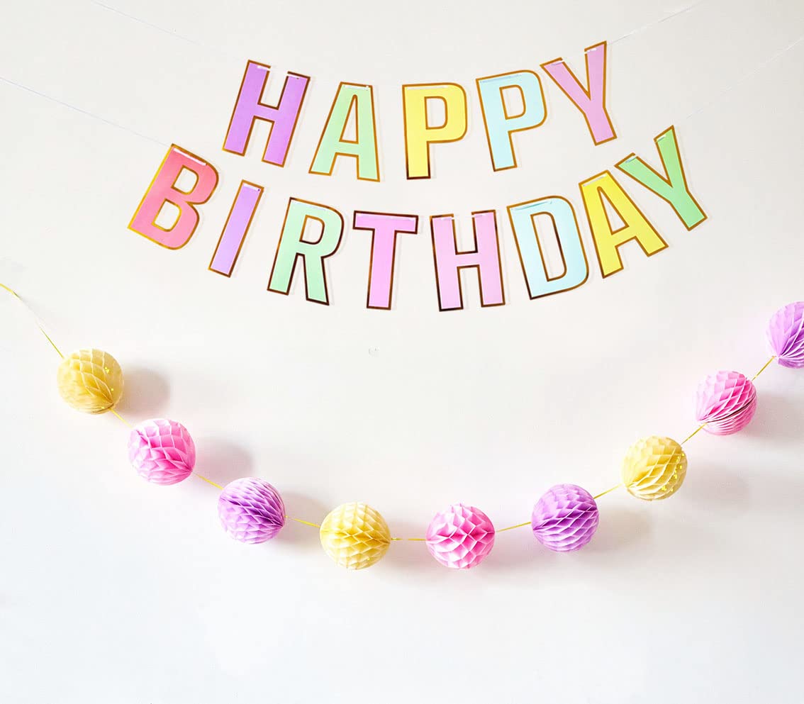 Pastel Happy Birthday Banner, Assembled Rainbow Happy Birthday Sign Girls Pastel Birthday Party Decorations