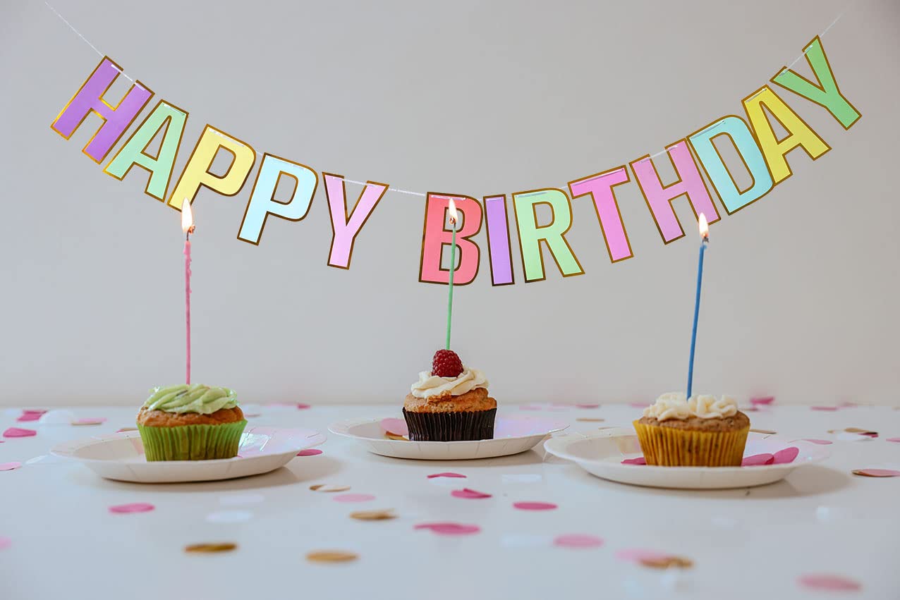 Pastel Happy Birthday Banner, Assembled Rainbow Happy Birthday Sign Girls Pastel Birthday Party Decorations