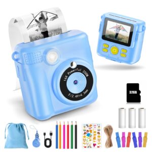 instant camera for kids, 1080p kids camera instant print, 16x digital zoom, 2.4" screen, 32gb card, 3 rolls of print paper, digital camera for toddler with storage bag ideal toy for girls boys 3-12