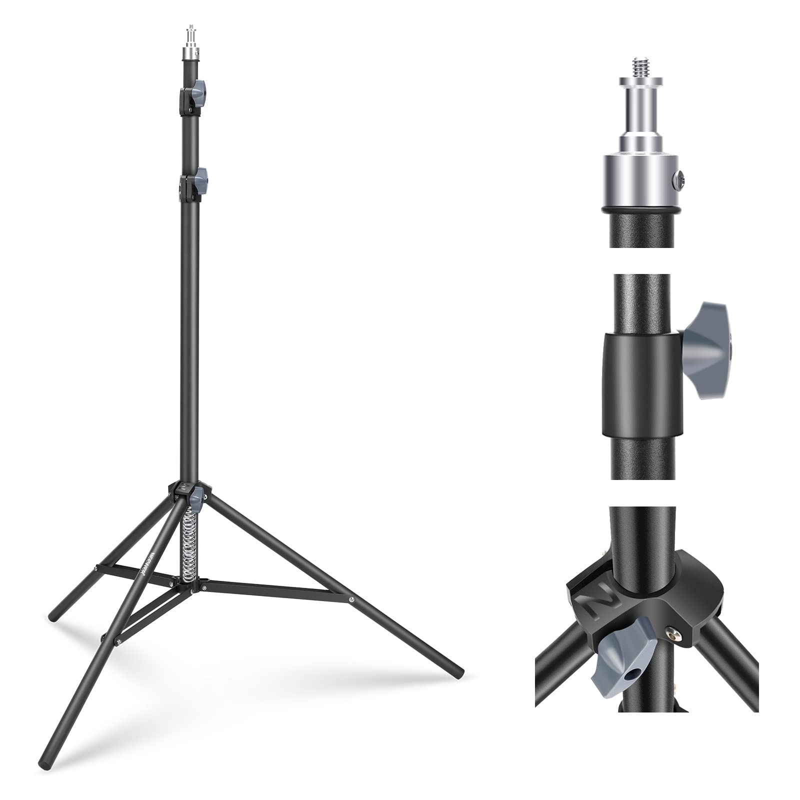 NEEWER Photography Light Stand 2.85-6.6ft/87-200cm, Spring Loaded Aluminum Tripod Stand with ø28mm Thicker Tube Diameter for Ring Light/LED Light/Strobe Flash/Softbox, Max Load 22lbs, ST-200