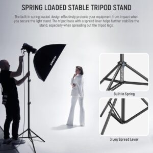 NEEWER Photography Light Stand 2.85-6.6ft/87-200cm, Spring Loaded Aluminum Tripod Stand with ø28mm Thicker Tube Diameter for Ring Light/LED Light/Strobe Flash/Softbox, Max Load 22lbs, ST-200