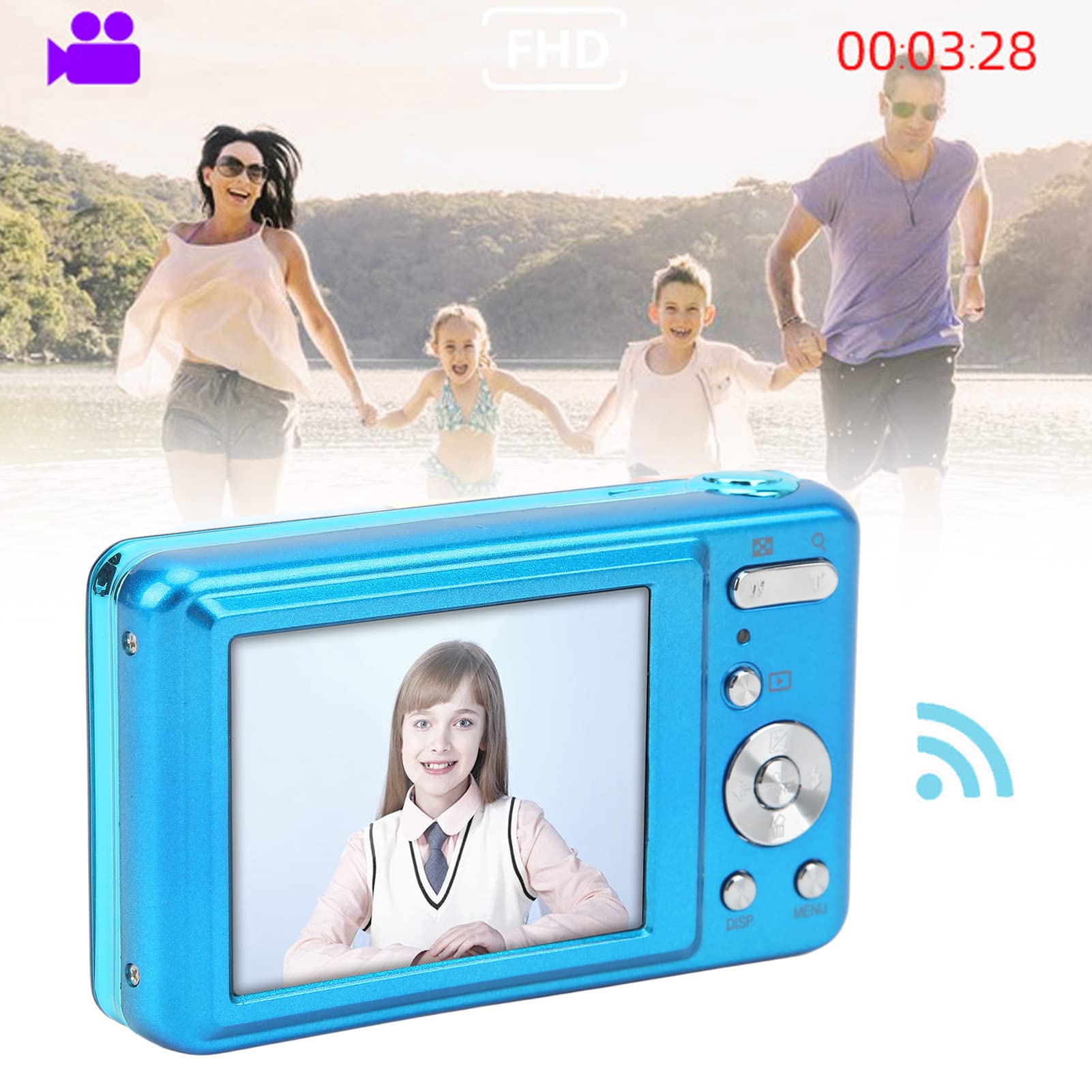 Portable Digital Camera, 48MP HD Digital Camera with 2.7in Screen and 8X Zoom, Vlogging Camera for Children Beginners, Supports 32GB Storage Expansion (Blue)