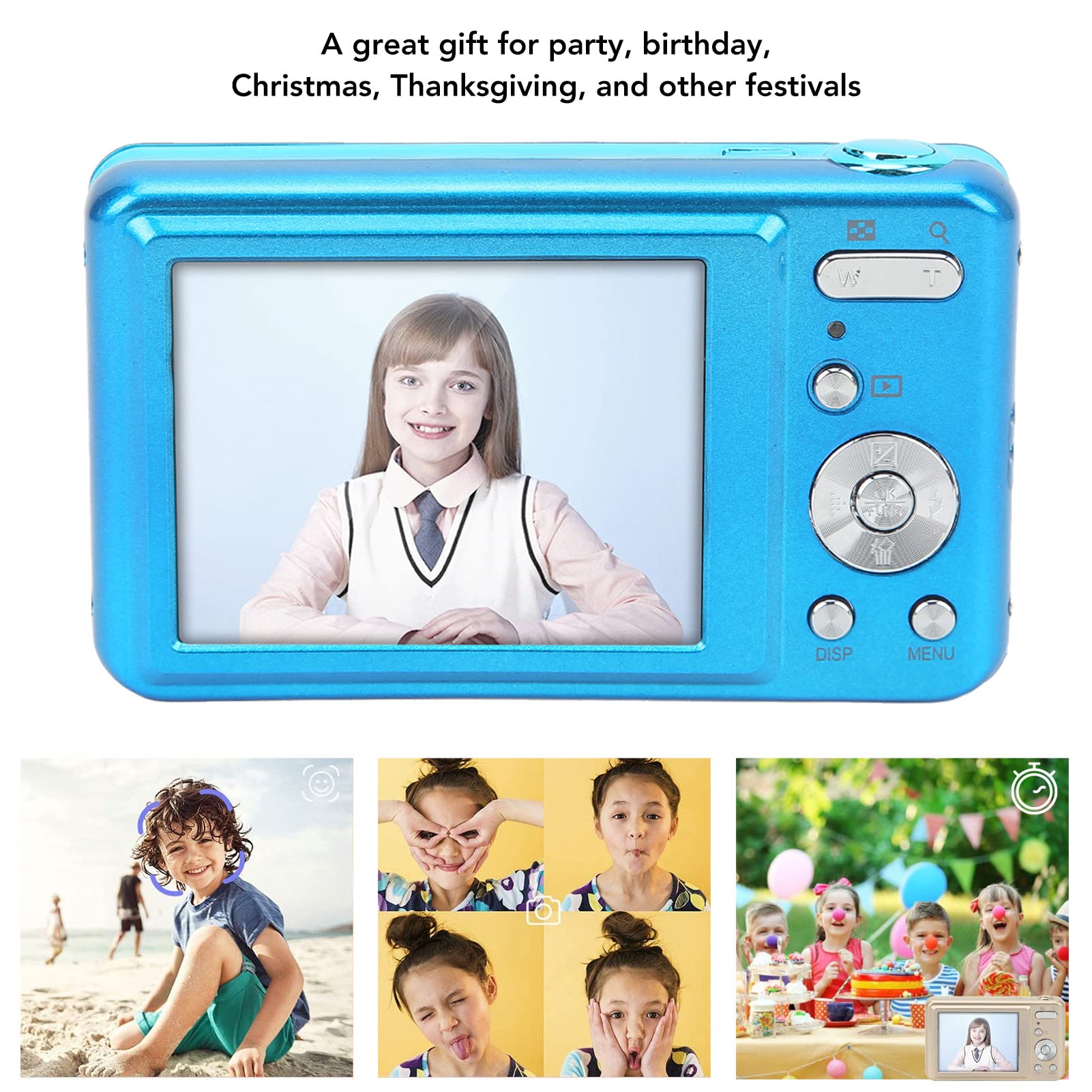 Portable Digital Camera, 48MP HD Digital Camera with 2.7in Screen and 8X Zoom, Vlogging Camera for Children Beginners, Supports 32GB Storage Expansion (Blue)