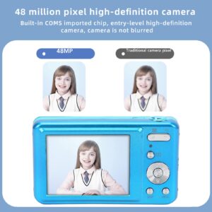 Portable Digital Camera, 48MP HD Digital Camera with 2.7in Screen and 8X Zoom, Vlogging Camera for Children Beginners, Supports 32GB Storage Expansion (Blue)