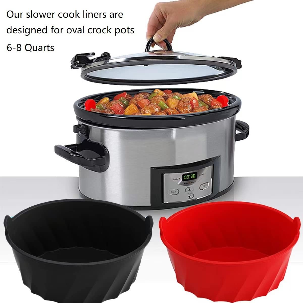 Leakproof & Reusable Slow Cooker Liners - Fits 5-6 Quart ROUND Crock-Pot - Dishwasher Safe Cooking Liner for Easy Cleanup (Red(RED(Fit 5-6 qt Round Pot)))