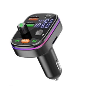 Bluetooth 5.0 FM Transmitter for Car - Cigarette Lighter Aux Port Car Wireless MP3 Adapter with Microphone HiFi Bass Sound Music Adaptor Radio Transmitter & USB PD Fast Charging Port car Accesories