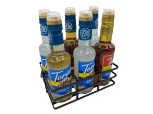 coffee syrup organizer for 12.7 oz bottles - unique rack for torani syrup 12.7 ounce bottles, great coffee bar organizer and decor - perfect size bar accessory 6 bottle capacity holder