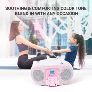 SingingWood GC01 Macarons Series Portable CD Player Boombox with AM FM Stereo Radio Kids CD Player LCD Display, Front Aux-in Port Headphone Jack, Supported AC or Battery Powered -Rose