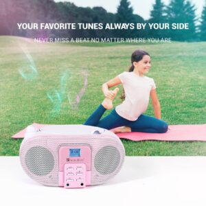 SingingWood GC01 Macarons Series Portable CD Player Boombox with AM FM Stereo Radio Kids CD Player LCD Display, Front Aux-in Port Headphone Jack, Supported AC or Battery Powered -Rose