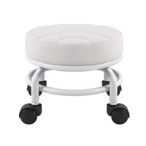 furwoo low roller seat pu leather rolling stool step stool mechanic stool on wheels for home office garage shop white