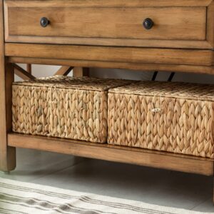 StorageWorks Large Water Hyacinth Baskets for Organizing, Wicker Basket with Lid for Bathroom, Storage Basket with Lid and Built-in Handles, 1 Pack