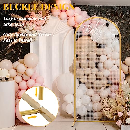 Fogein Wedding Arch Backdrop Stand, 6 FT Square Metal Arch Backdrop Stand for Wedding Ceremony Photo Booth, Outdoor Indoor Birthday Party, Garden Floral Balloon Arch Decoration(Gold)