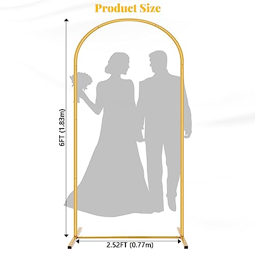 Fogein Wedding Arch Backdrop Stand, 6 FT Square Metal Arch Backdrop Stand for Wedding Ceremony Photo Booth, Outdoor Indoor Birthday Party, Garden Floral Balloon Arch Decoration(Gold)