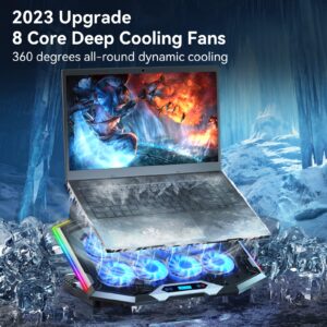 ICE COOREL Gaming Laptop Cooling Pad with 8 Cooling Fans, Laptop Fan Cooling Pad for Laptop 15-17.3 Inch, RGB Laptop Cooler Stand with 6 Height Adjustable, Two USB Port, Phone Stand