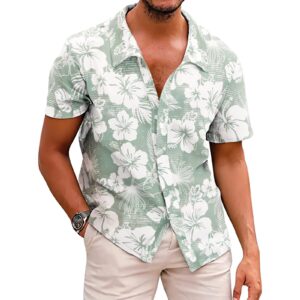 men's novelty hawaiian floral shirt summer casual button down tropical holiday beach shirts green