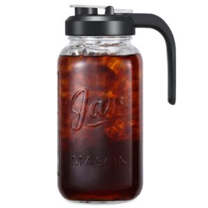 aozita glass pitcher with lid - 2 quart mason jar pitcher with filter lid, wide mouth jar leak-proof water jug, heavy duty container for water, juice, milk, tea, iced coffee, and drinks