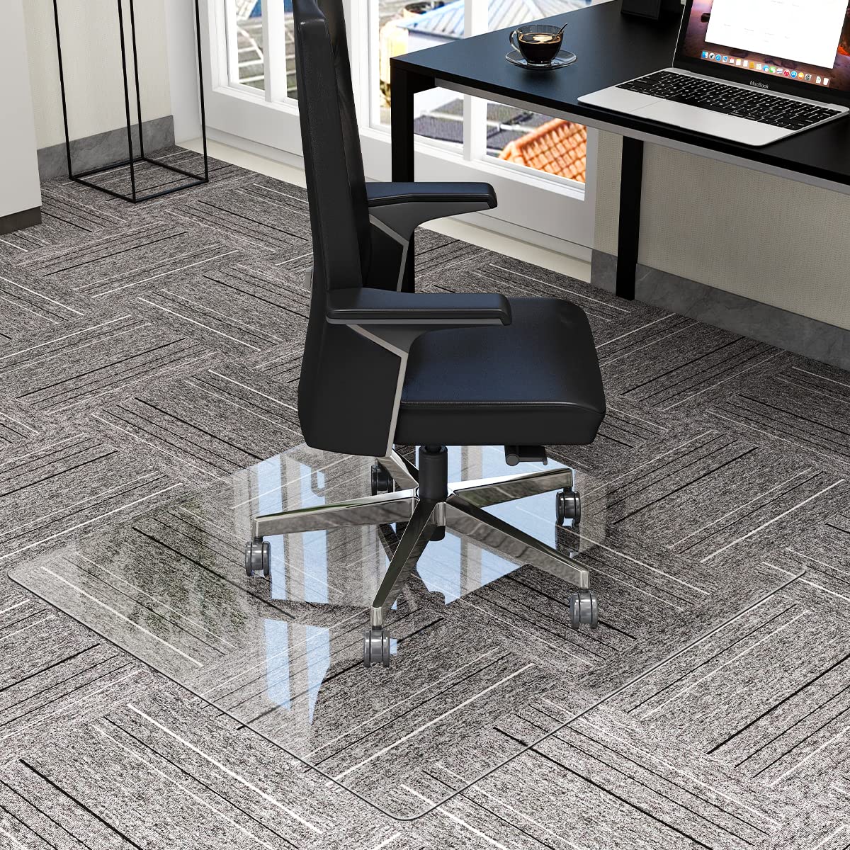 GLSLAND - 36"x 36" Glass Chair Mat/Office Chair Mat/Computer Desk Mats - 3MM Premium Tempered Glass-Hard Protect Floor Easy Glide Swivel Chairs for Carpet/Home/Office