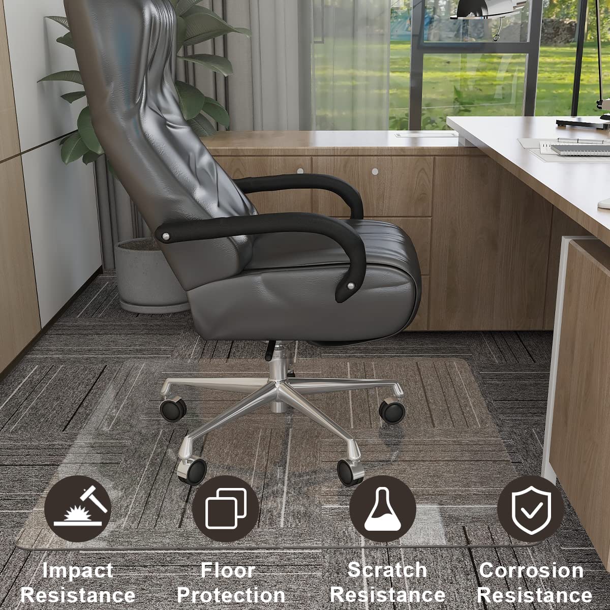 GLSLAND - 36"x 36" Glass Chair Mat/Office Chair Mat/Computer Desk Mats - 3MM Premium Tempered Glass-Hard Protect Floor Easy Glide Swivel Chairs for Carpet/Home/Office