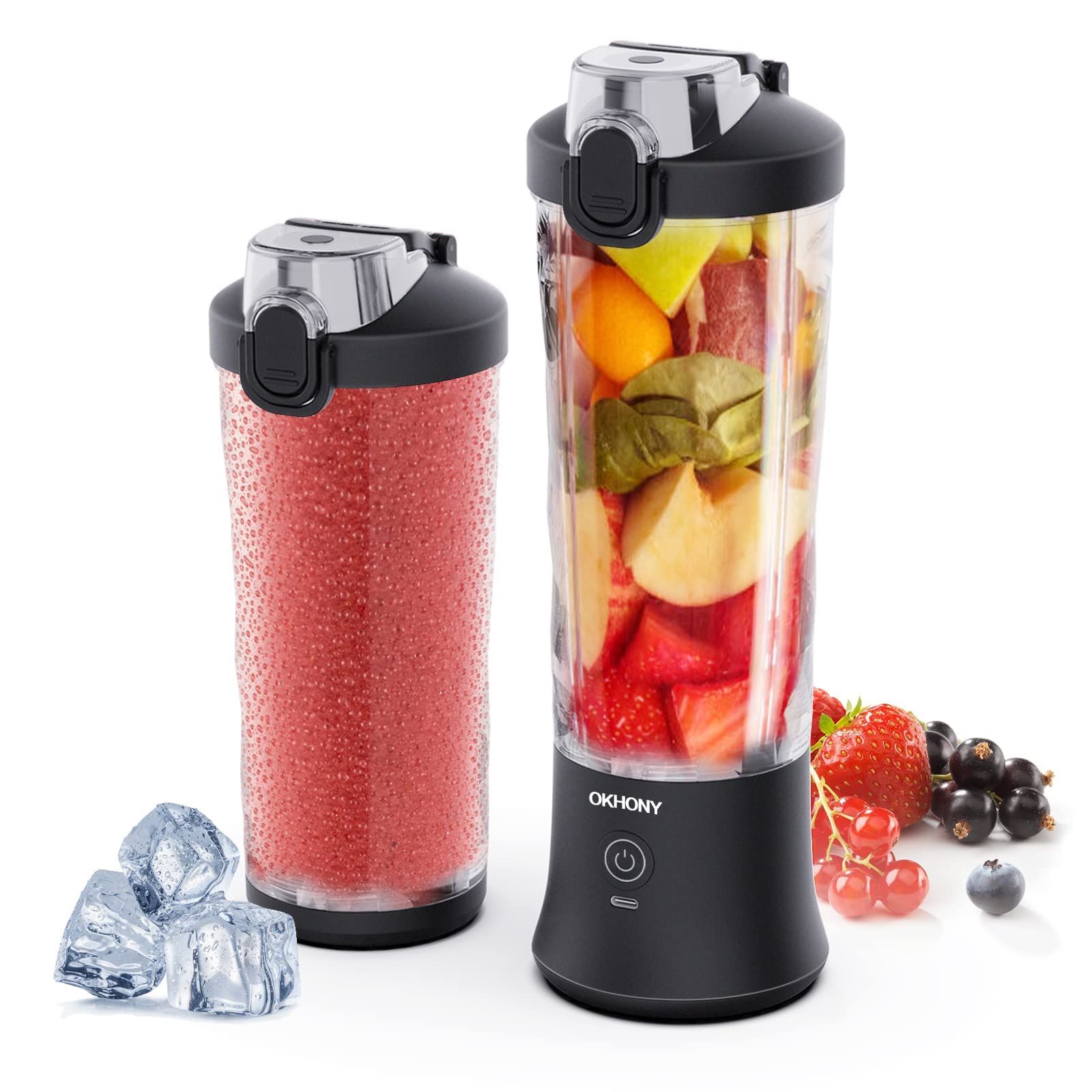 Portable Blender Personal Blender for Shakes and Smoothies with 20 Oz Travel Cup and Lid for Traveling, Outdoor, Gym, Office. (Black)