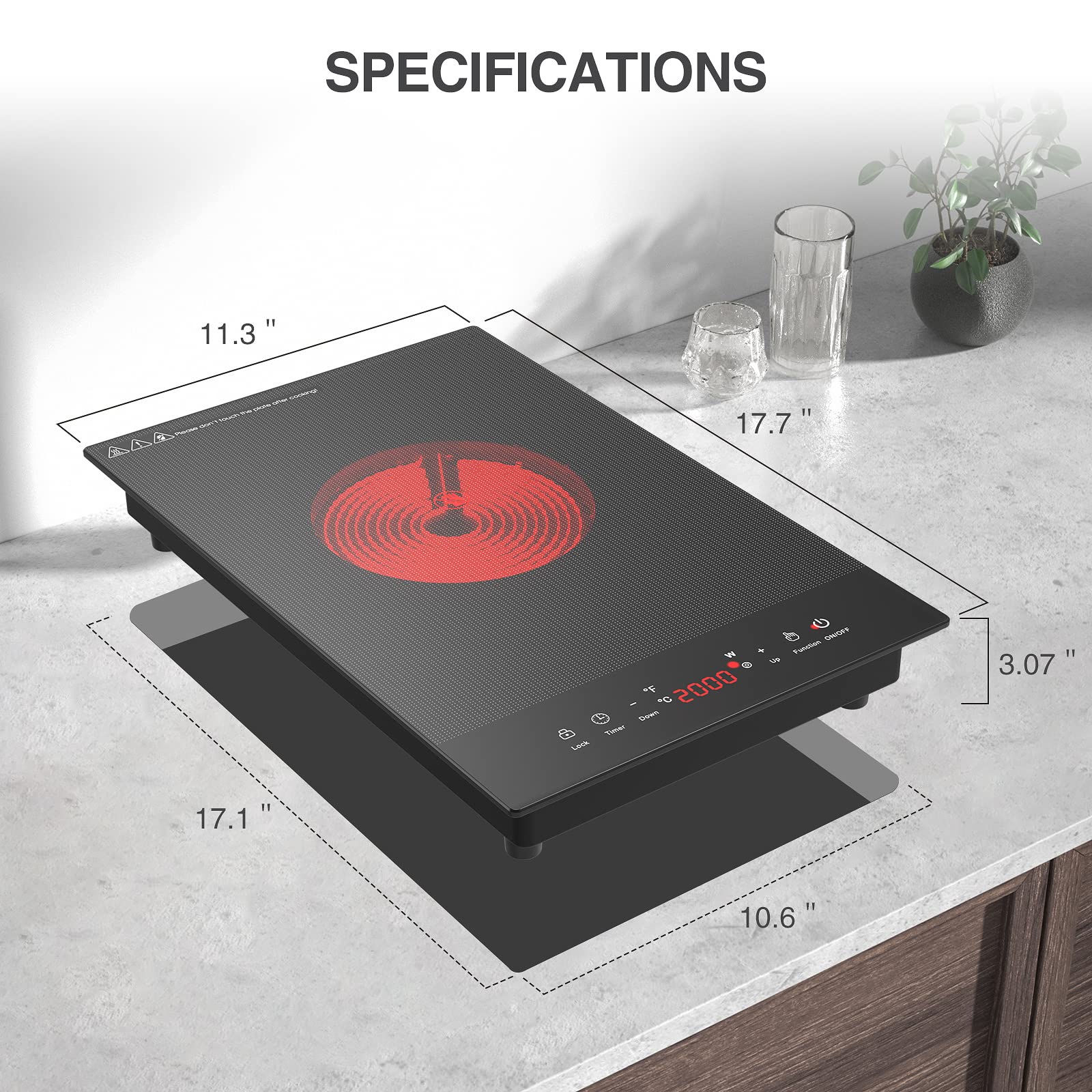 Electric Cooktop 12 Inch 110v, ANHANE Single Burner Electric Hot Plates 2000W Built-in and Countertop Infrared Burner, Suitable for all Cookware,with Plug